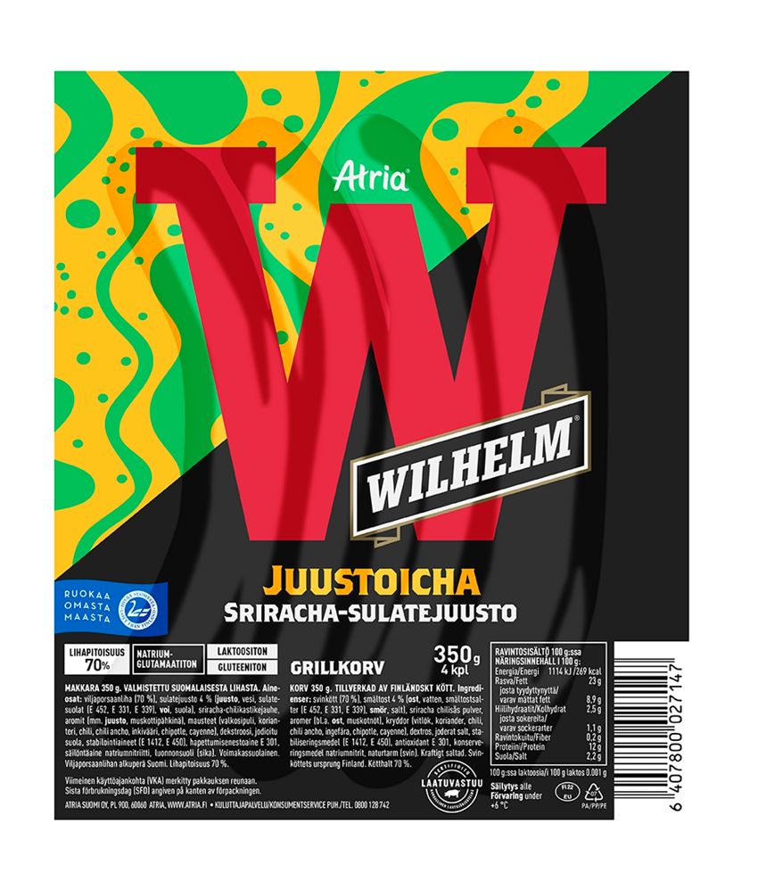 Atria Wilhelm Juustoicha grillimakkara 350g | Atria